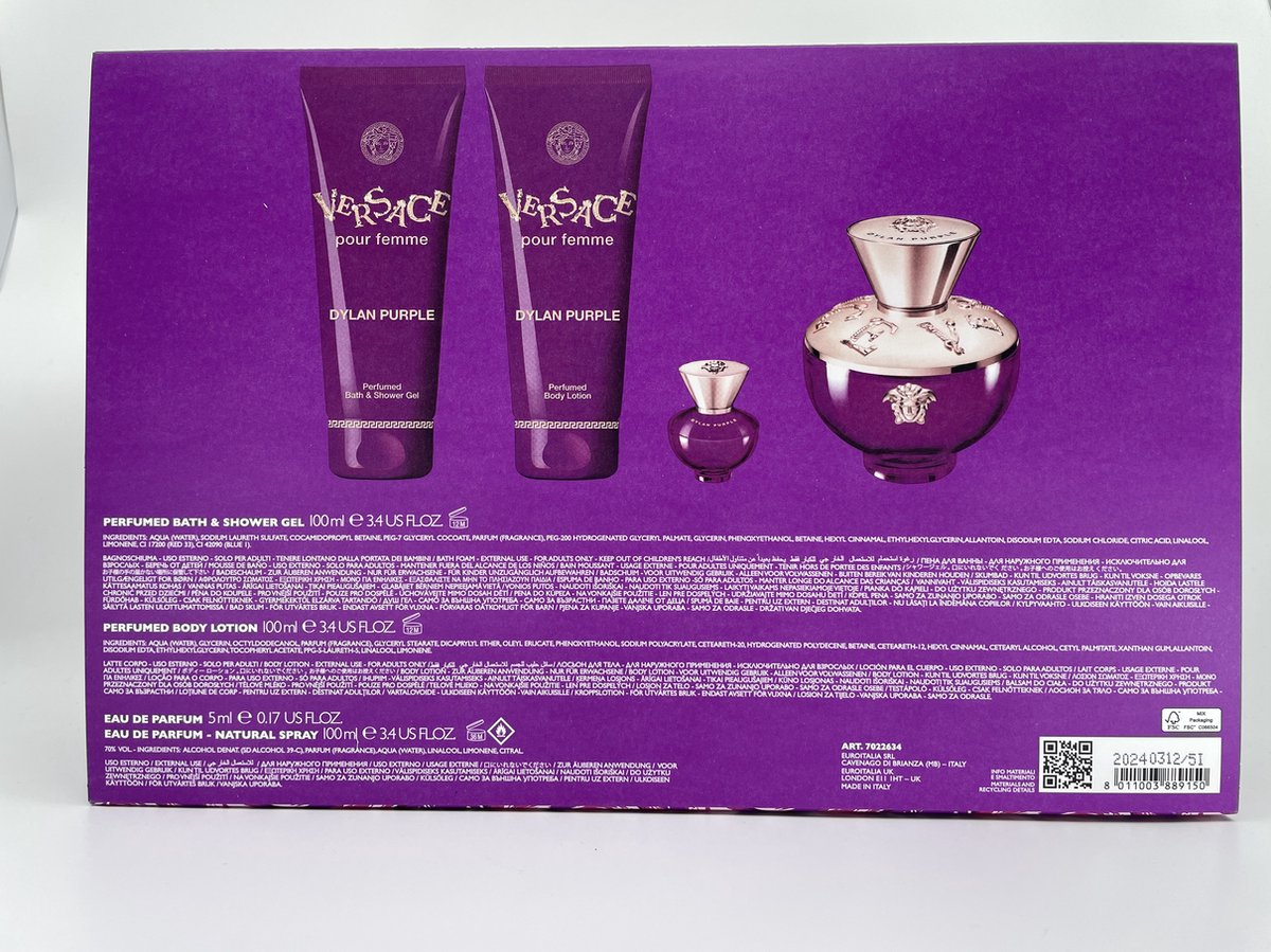 Versace Dylan Purple Gift Set EDP 100mL + EDP 5mL + Shower Gel 100mL ...